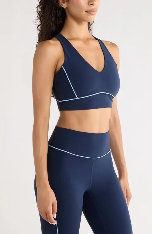 Zella Studio Luxe Piped Sports Bra - Navy Sapphire
