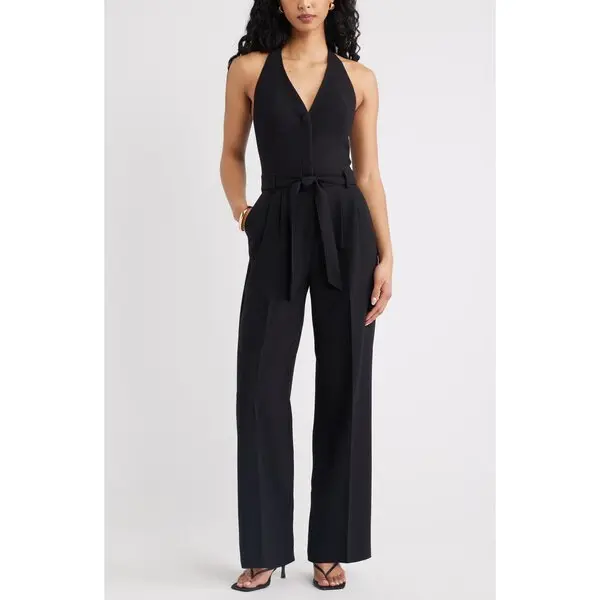 OPEN EDIT Icon Belted Halter Jumpsuit - Black