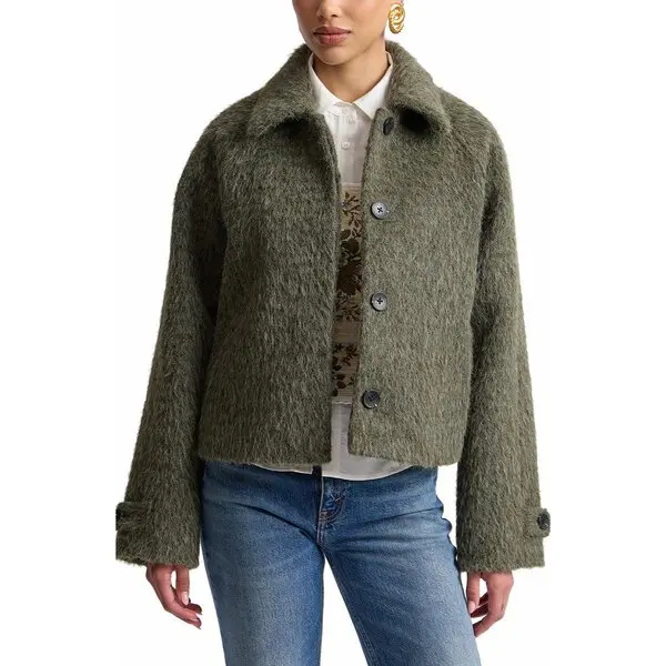 Avec Les Filles Crop Woolly Jacket - Basil