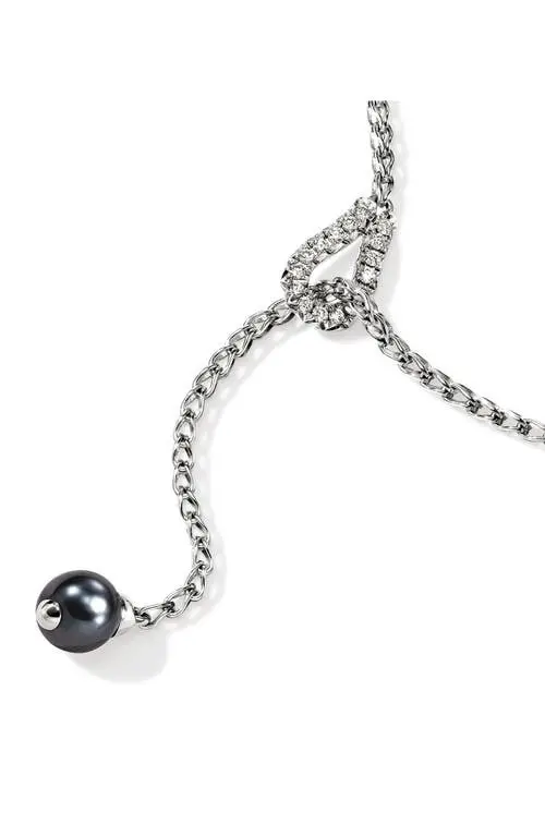 John Hardy Surf Y-necklace, Diamonds, Grey Pearl