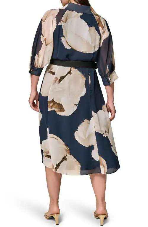 Donna Karan New York Floral Print Chiffon Midi Shirtdress
