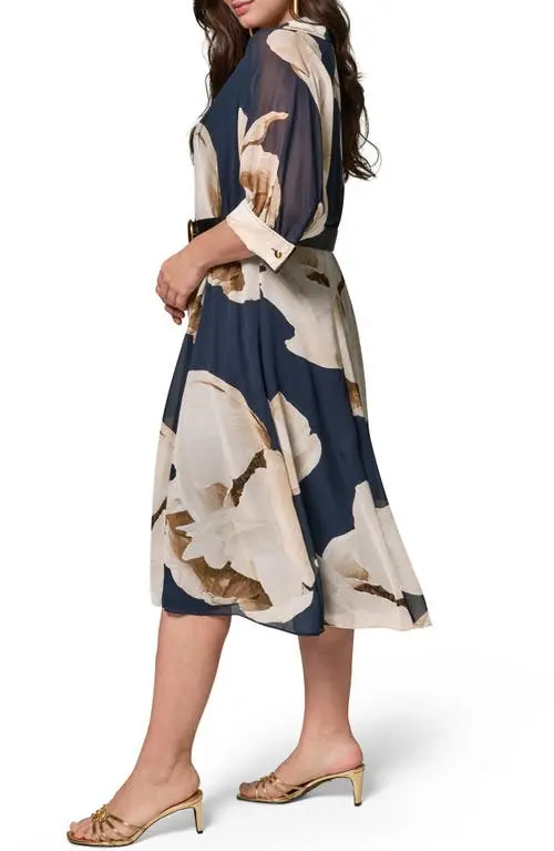 Donna Karan New York Floral Print Chiffon Midi Shirtdress