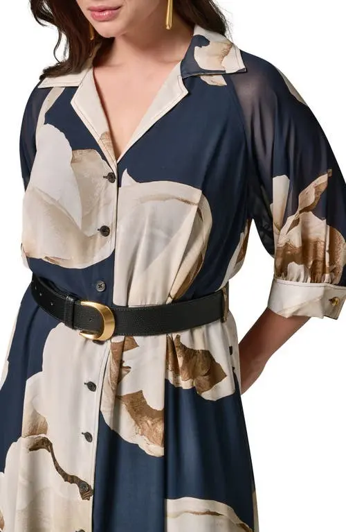 Donna Karan New York Floral Print Chiffon Midi Shirtdress