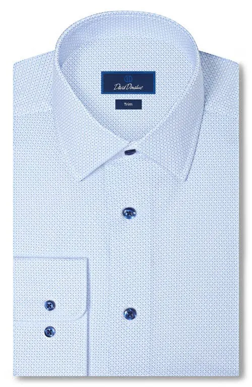David Donahue Trim Fit Neat Print Stretch Cotton Twill Dress Shirt - Blue/white