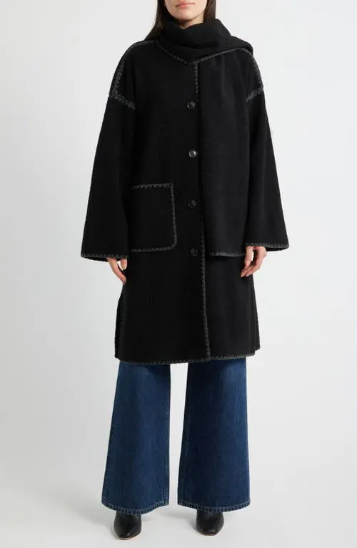 Bcbgmaxazria Embroidered Bouclé Coat With Scarf - Black