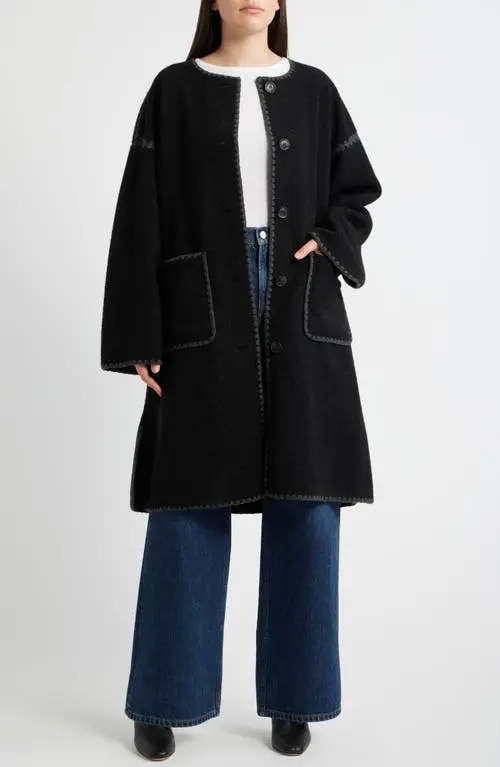 Bcbgmaxazria Embroidered Bouclé Coat With Scarf - Black