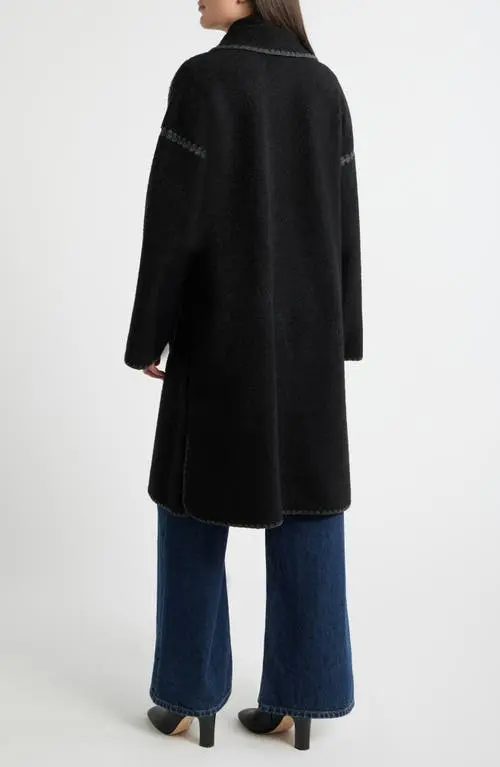 Bcbgmaxazria Embroidered Bouclé Coat With Scarf - Black