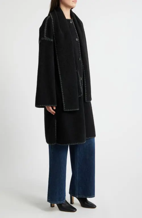 Bcbgmaxazria Embroidered Bouclé Coat With Scarf - Black