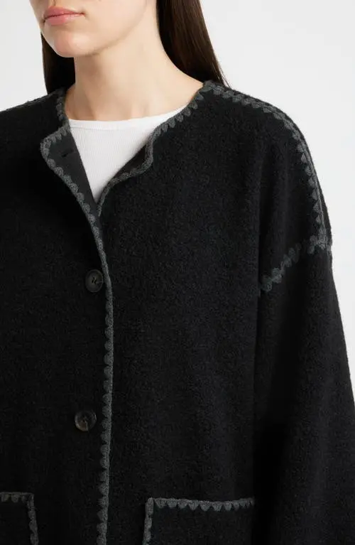 Bcbgmaxazria Embroidered Bouclé Coat With Scarf - Black