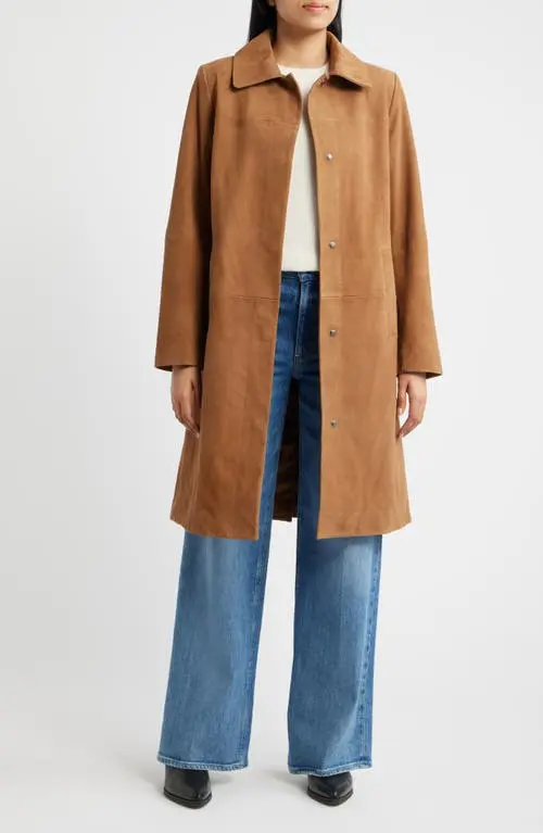 Bernardo Long Suede Coat - Camel
