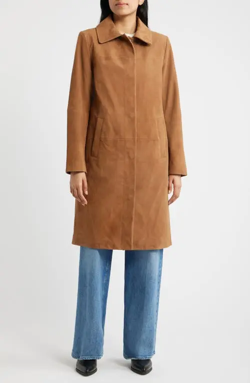 Bernardo Long Suede Coat - Camel