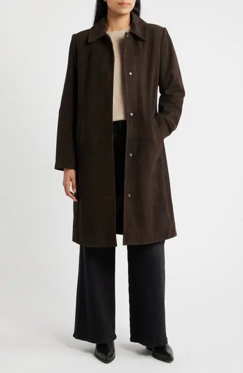 Bernardo Long Suede Coat - Darkbrown