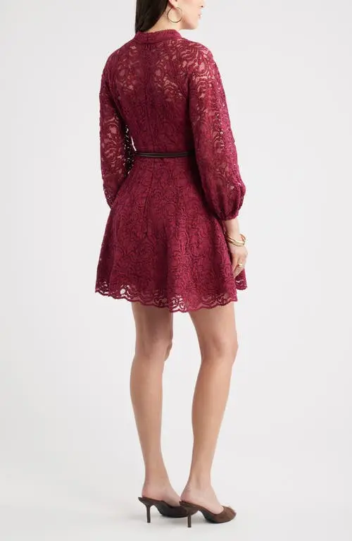 Chelsea28 Lace Long Sleeve Mini Dress - Burgundy Beet