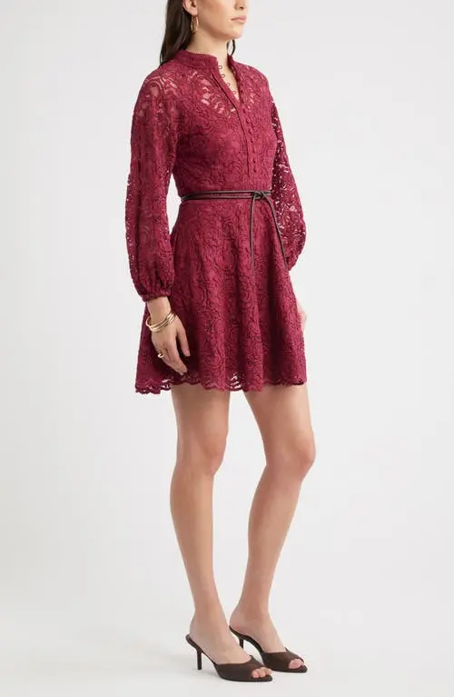 Chelsea28 Lace Long Sleeve Mini Dress - Burgundy Beet