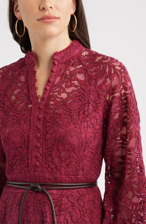 Chelsea28 Lace Long Sleeve Mini Dress - Burgundy Beet