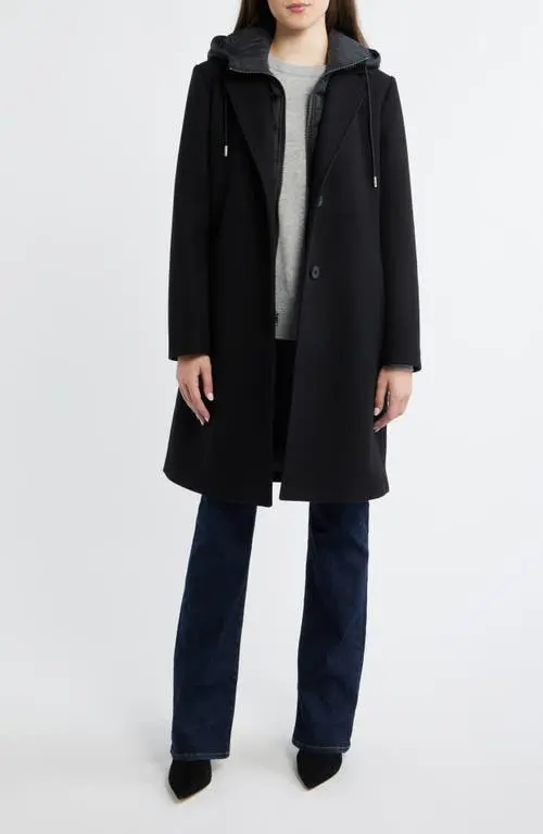 Lucky Brand Walker Coat With Hooded Bib Inset - Black