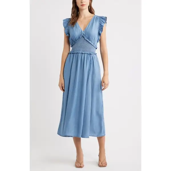 Chelsea28 Smocked Chambray Midi Dress