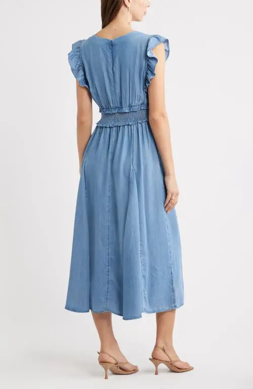 Chelsea28 Smocked Chambray Midi Dress