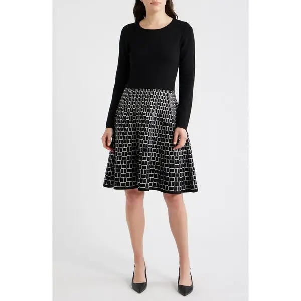 Julia Jordan Long Sleeve Jacquard Sweater Dress