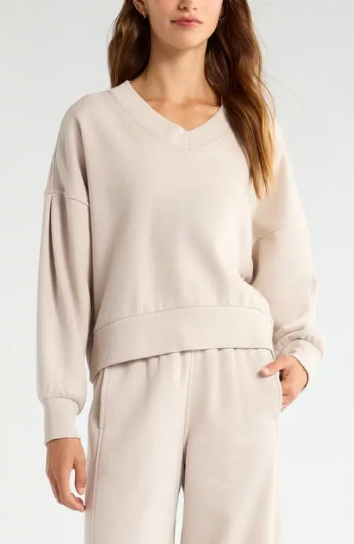 Zella Cloud Fleece V-neck Sweatshirt - Grey Pebble