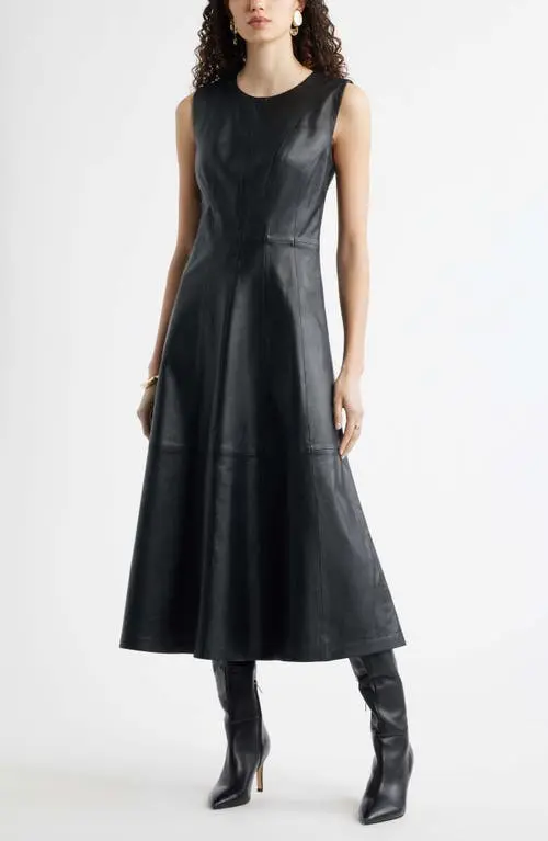Nordstrom Seamed Leather Midi Dress - Black