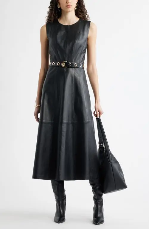 Nordstrom Seamed Leather Midi Dress