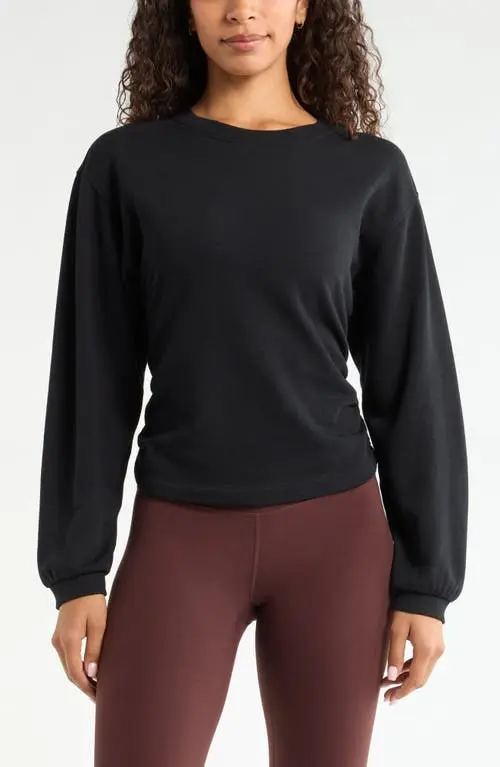 Zella Ruched Side Cotton Blend French Terry Sweatshirt - Black