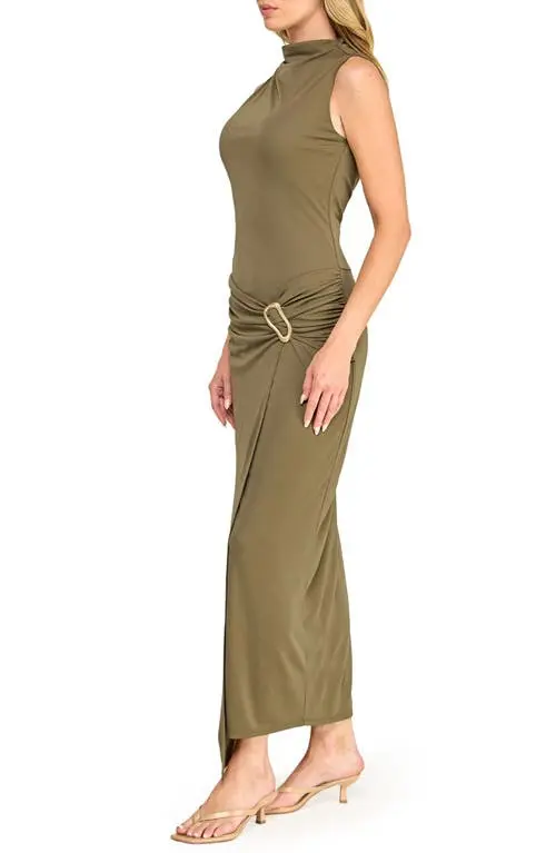 SOCIALITE Sleeveless Body-con Dress With Hardware Detail And Slit - Olive