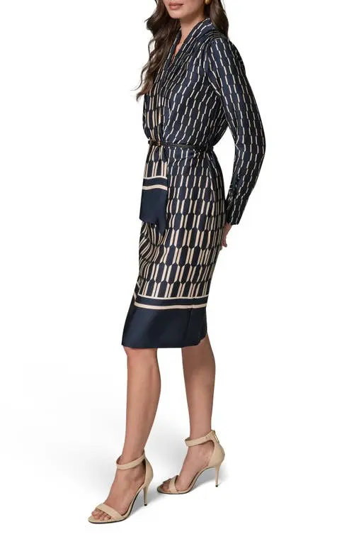 Donna Karan New York Long Sleeve Geometric Print Midi Dress