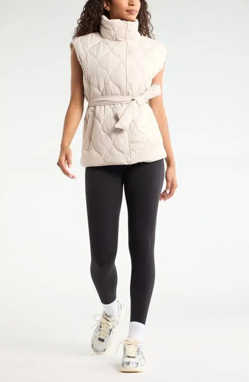 Zella Skyline Belted Puffer Vest - Grey Pebble