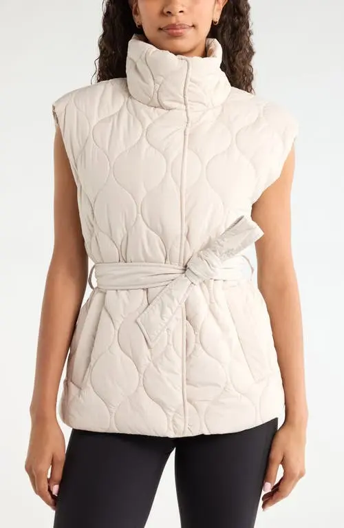 Zella Skyline Belted Puffer Vest - Grey Pebble