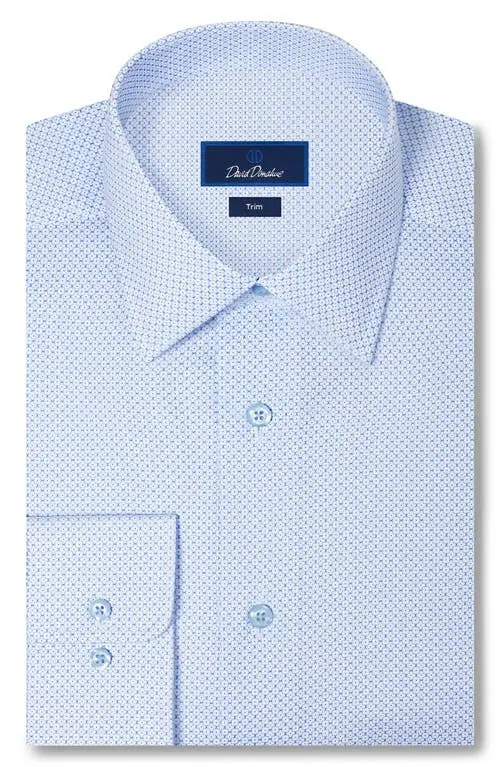 David Donahue Trim Fit Neat Microprint Cotton Twill Dress Shirt - Sky/navy