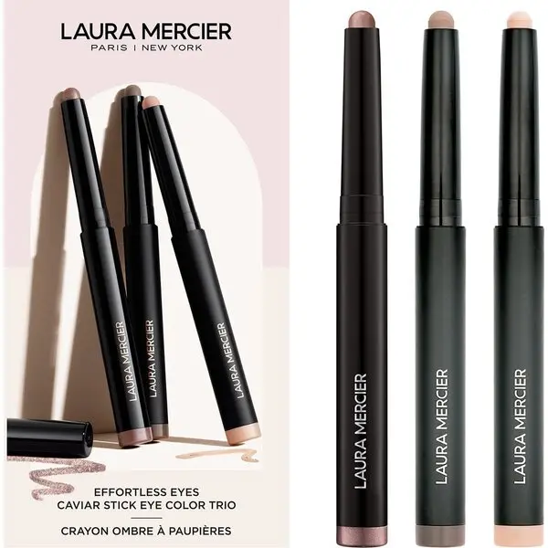 Laura Mercier Effortless Eyes Caviar Stick Eye Shadow Trio Set $102 Value - Strapless/cobblestone/vanilla