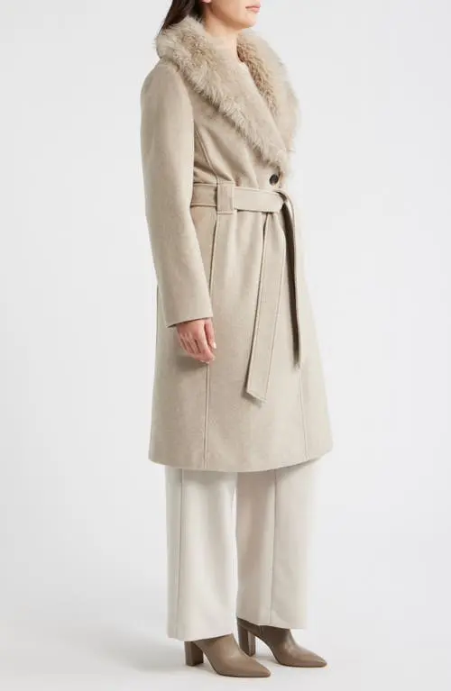 Bcbgmaxazria Belted Wrap Coat With Faux Fur Collar