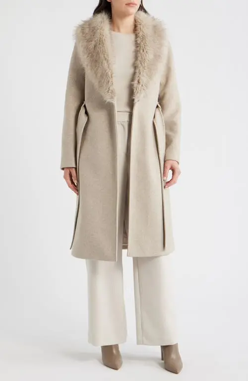 Bcbgmaxazria Belted Wrap Coat With Faux Fur Collar