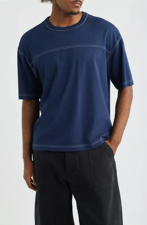 Bp. Contrast Coverstitch Cotton Jersey T-shirt - Navy Iris