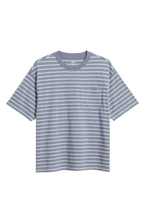 Bp. Boxy Stripe Cotton Pocket T-shirt - Grey- Navy Iris Stripe