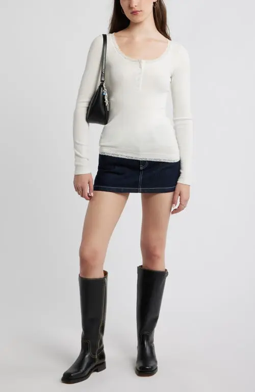 Bp. Lace Trim Cotton Blend Rib Henley - Ivory