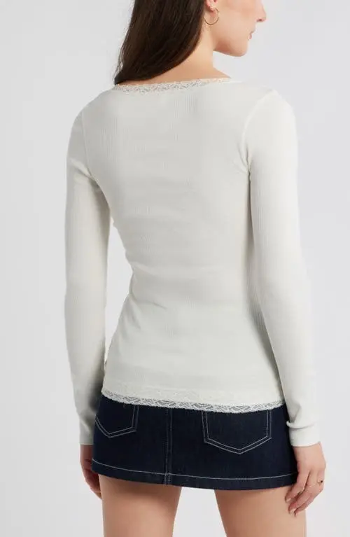 Bp. Lace Trim Cotton Blend Rib Henley - Ivory