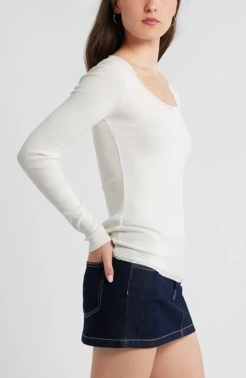 Bp. Lace Trim Cotton Blend Rib Henley - Ivory