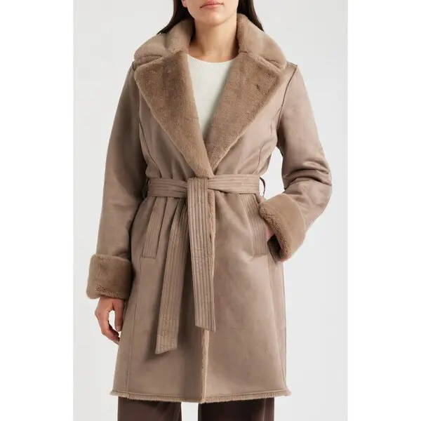 Donna Karan New York Faux Suede Jacke With Faux Fur Trim - Mushroom