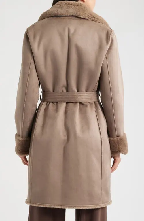 Donna Karan New York Faux Suede Coat With Faux Fur Trim