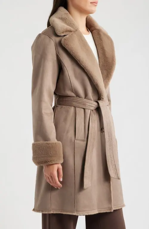 Donna Karan New York Faux Suede Coat With Faux Fur Trim