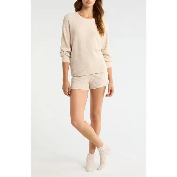 Barefoot Dreams Cozychic® Ribbed Pullover & Shorts - Bisque