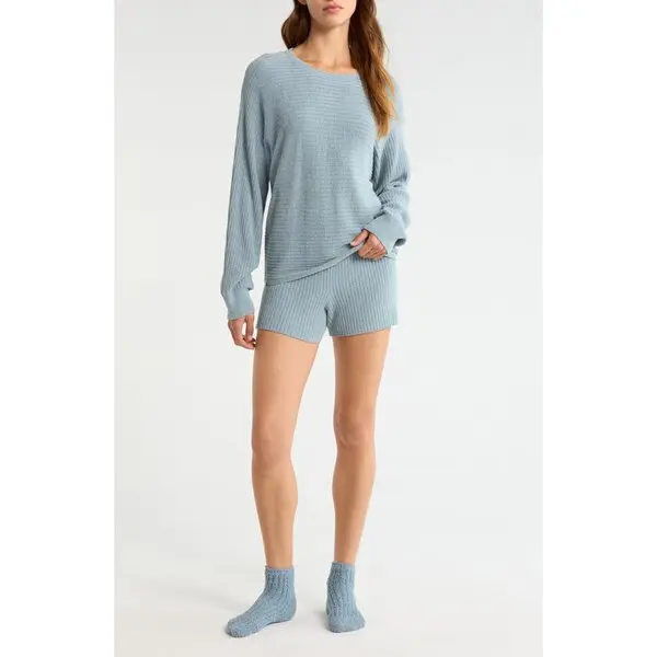 Barefoot Dreams Cozychic® Ribbed Pullover & Shorts - Blue Aura