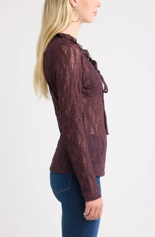 Treasure & Bond Ruffle Tie Neck Lace Top