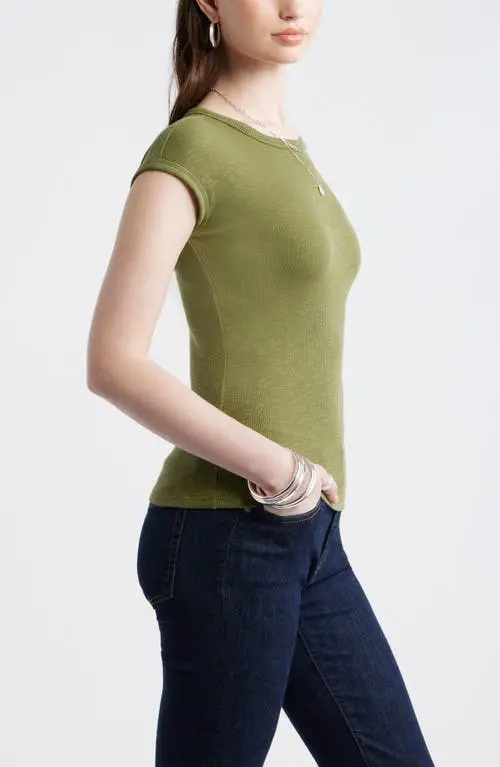 Treasure & Bond Cap Sleeve Ribbed Stretch Cotton & Modal T-shirt - Olive Capulet