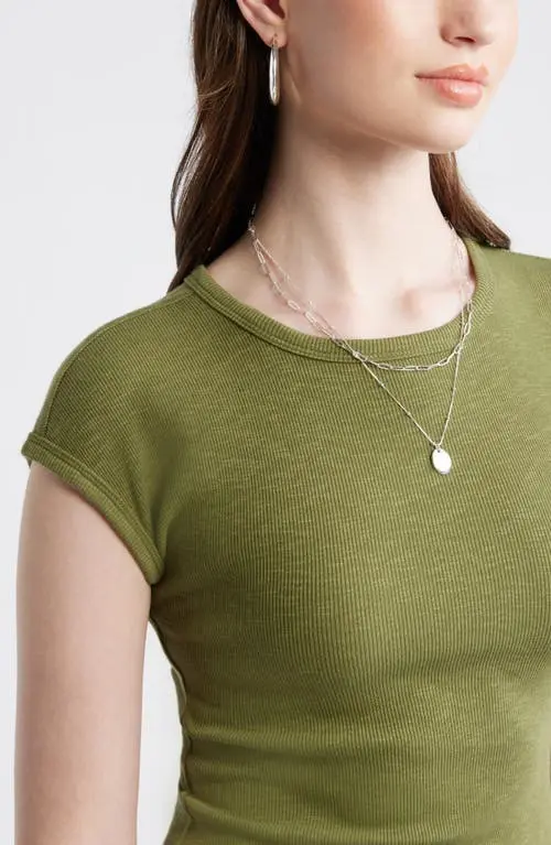 Treasure & Bond Cap Sleeve Ribbed Stretch Cotton & Modal T-shirt - Olive Capulet
