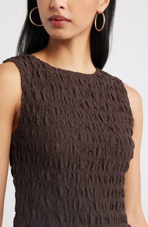 OPEN EDIT Smocked Lace Peplum Top - Brown Seal