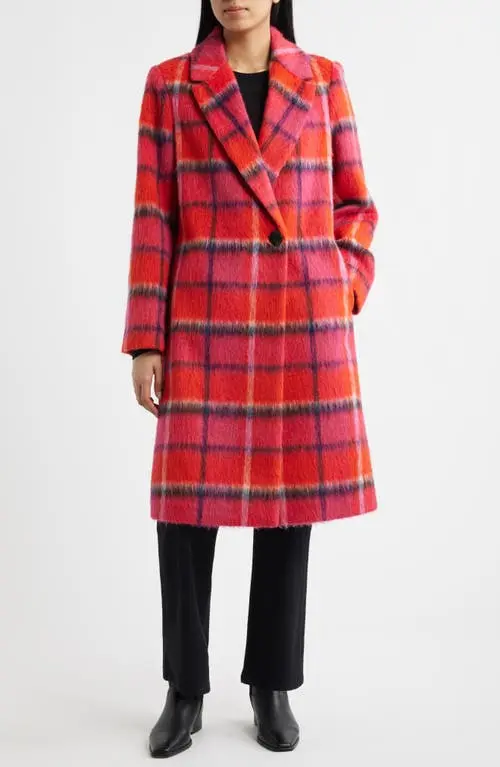 Sam Edelman Brushed Plaid Coat - Red Plaid